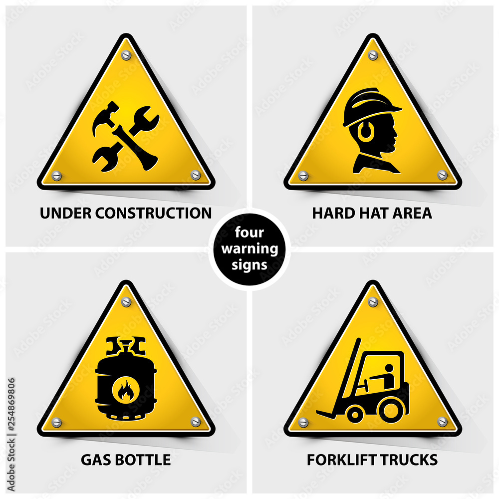 Vetor de set of yellow warning symbols containing four official ...