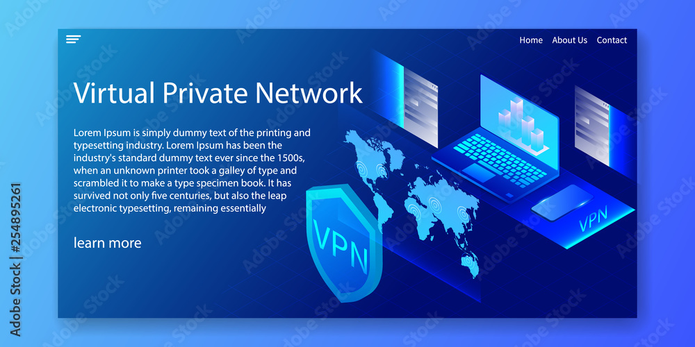 Isometric VPN Concept, Virtual private network, Web template, vector ...