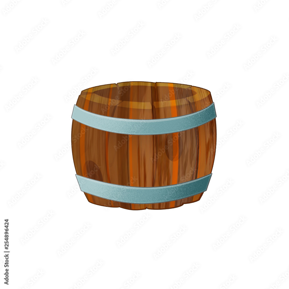Cartoon scene with wooden barrel on white background - illustration for ...