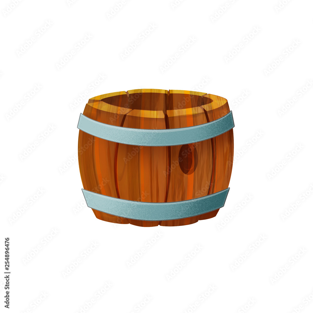 Cartoon scene with wooden barrel on white background - illustration for ...