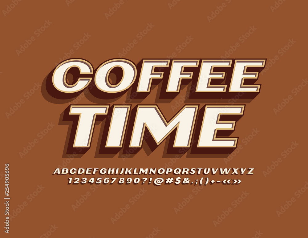 Vector stilish Emblem Coffee Time. Vintage Alphabet, Numbers and ...