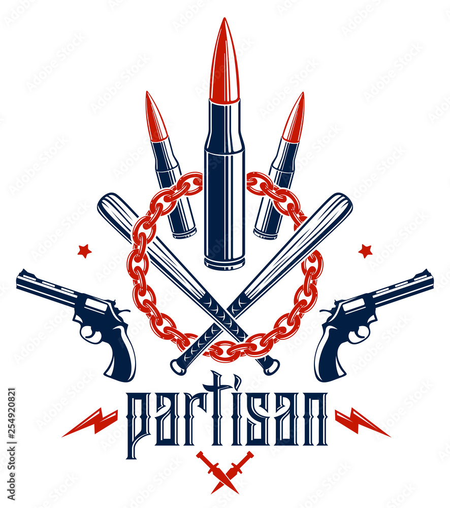 Revolution and War vector emblem with bullets and guns, logo or tattoo ...