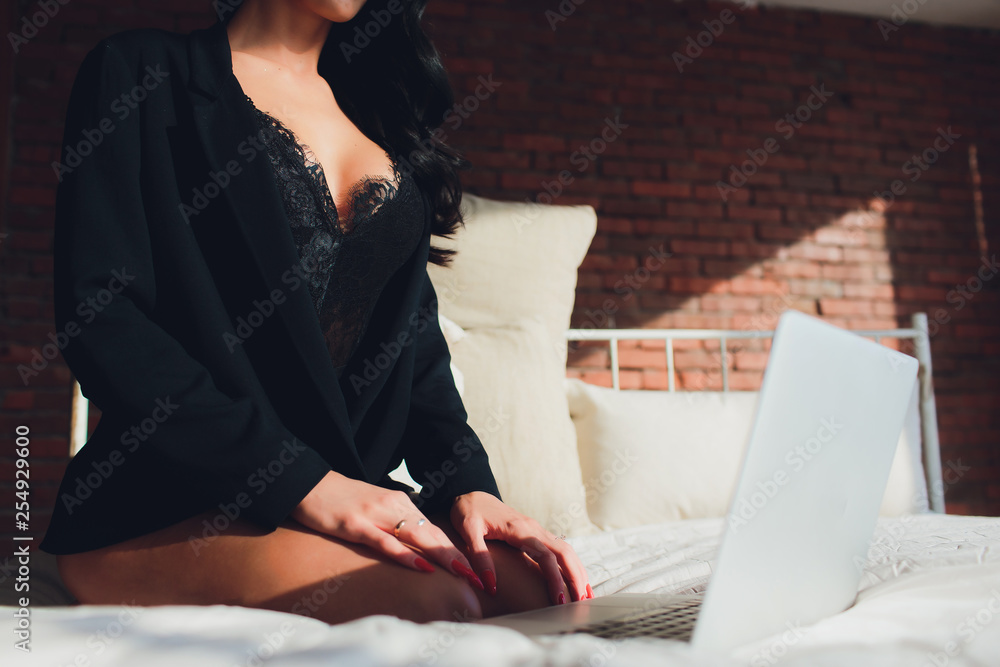 Beautiful Young Girl Posing In Front Of A Web Camera Working As A