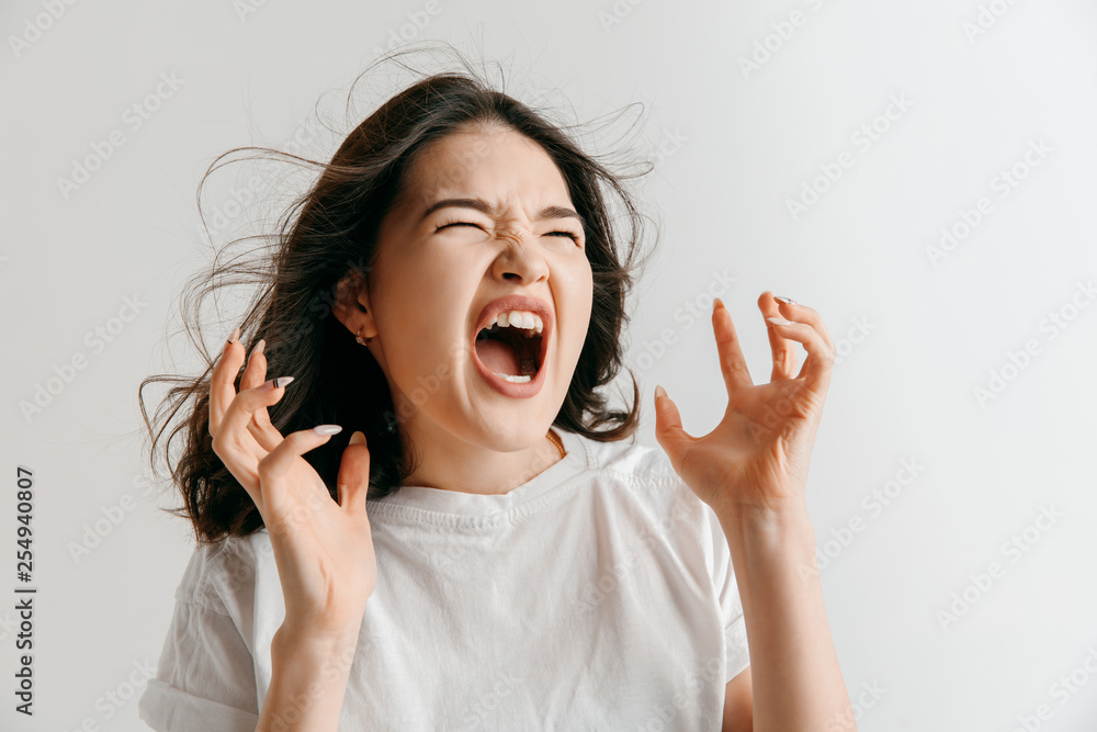Screaming, hate, rage. Crying emotional angry asian woman screaming on ...
