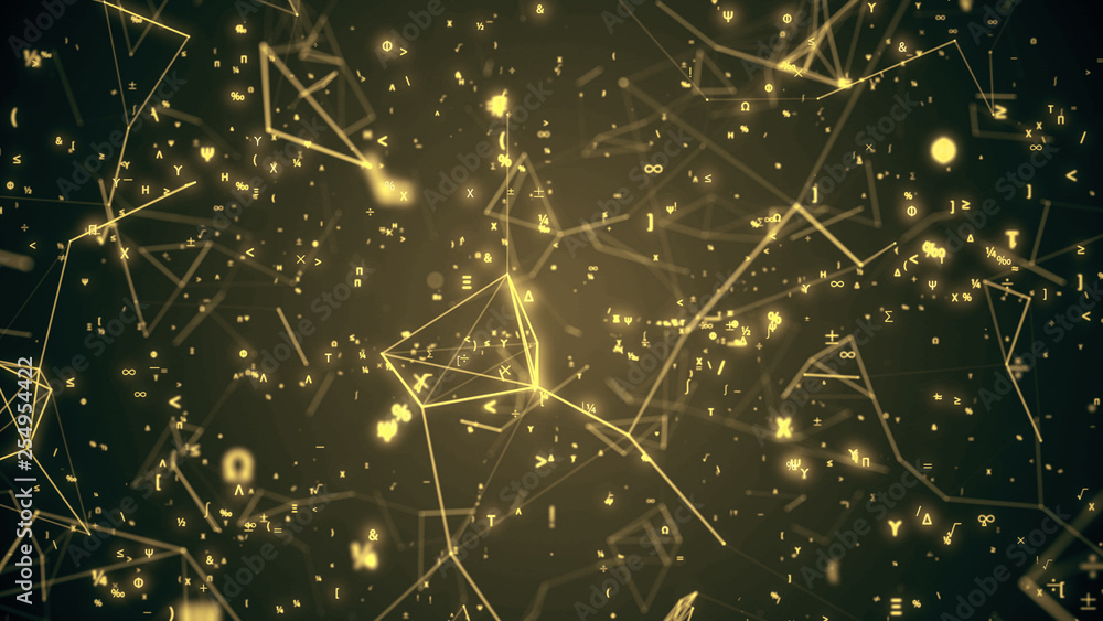 Digital mathematical symbols 3D illustration. Abstract futuristic ...