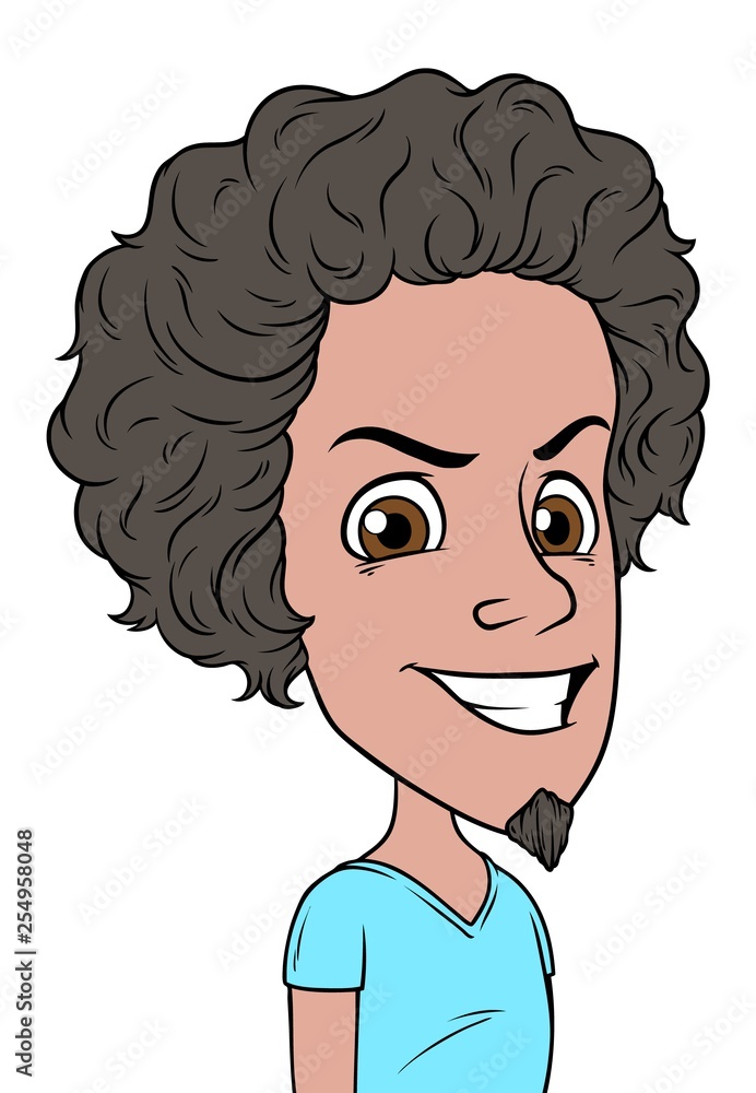 Cartoon brunette evil boy character with berad. Isolated on white ...