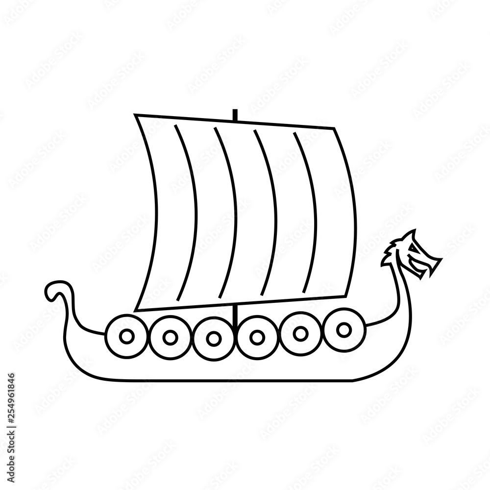 Viking ship outline icon. Clipart image isolated on white background ...