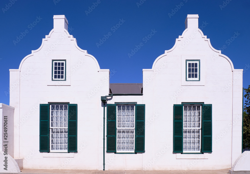 Typical vintage Cape Dutch architecture facade in the Karoo of South ...