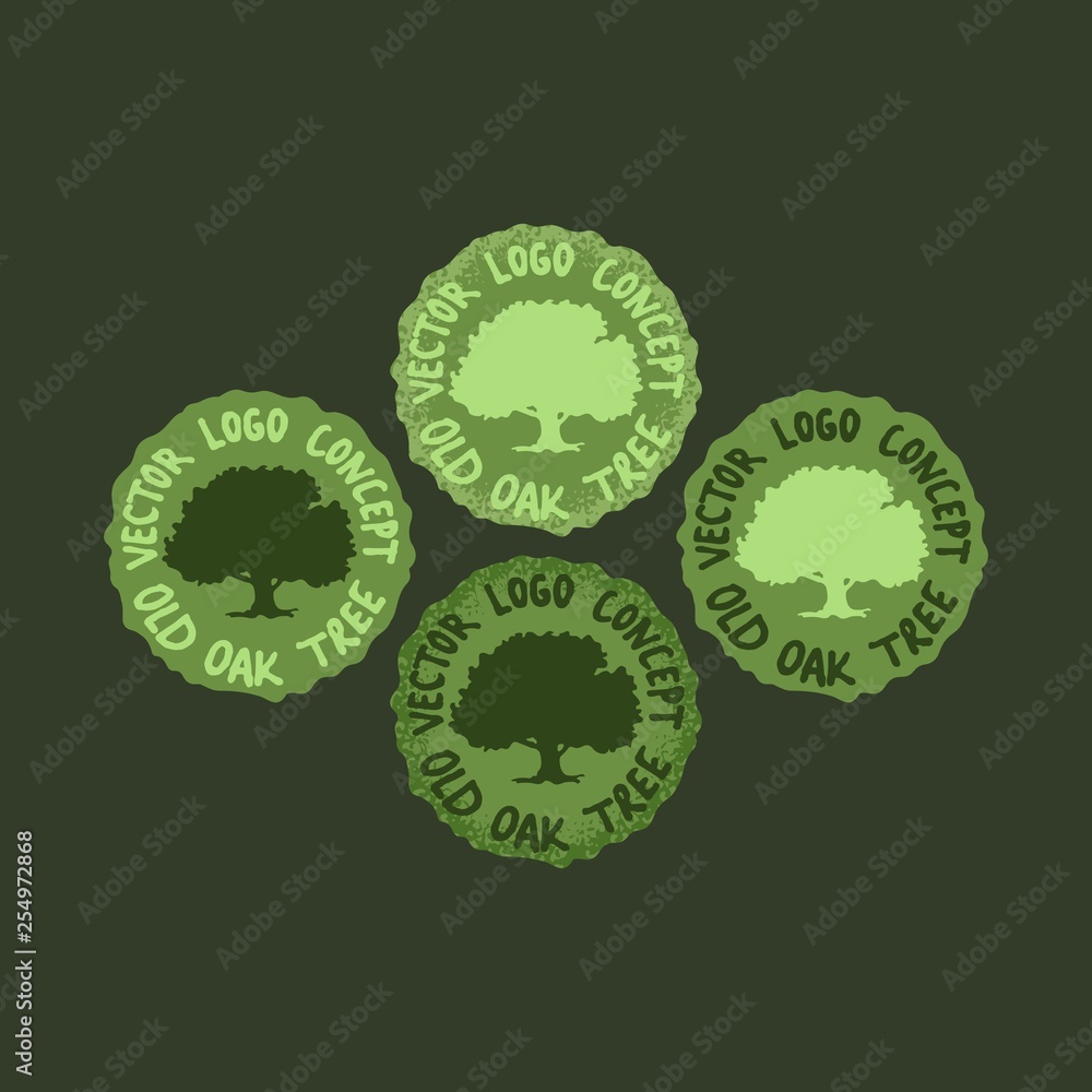 Vector Set of Green Labels with Big Oak Trees. Eco and Naturalistic ...