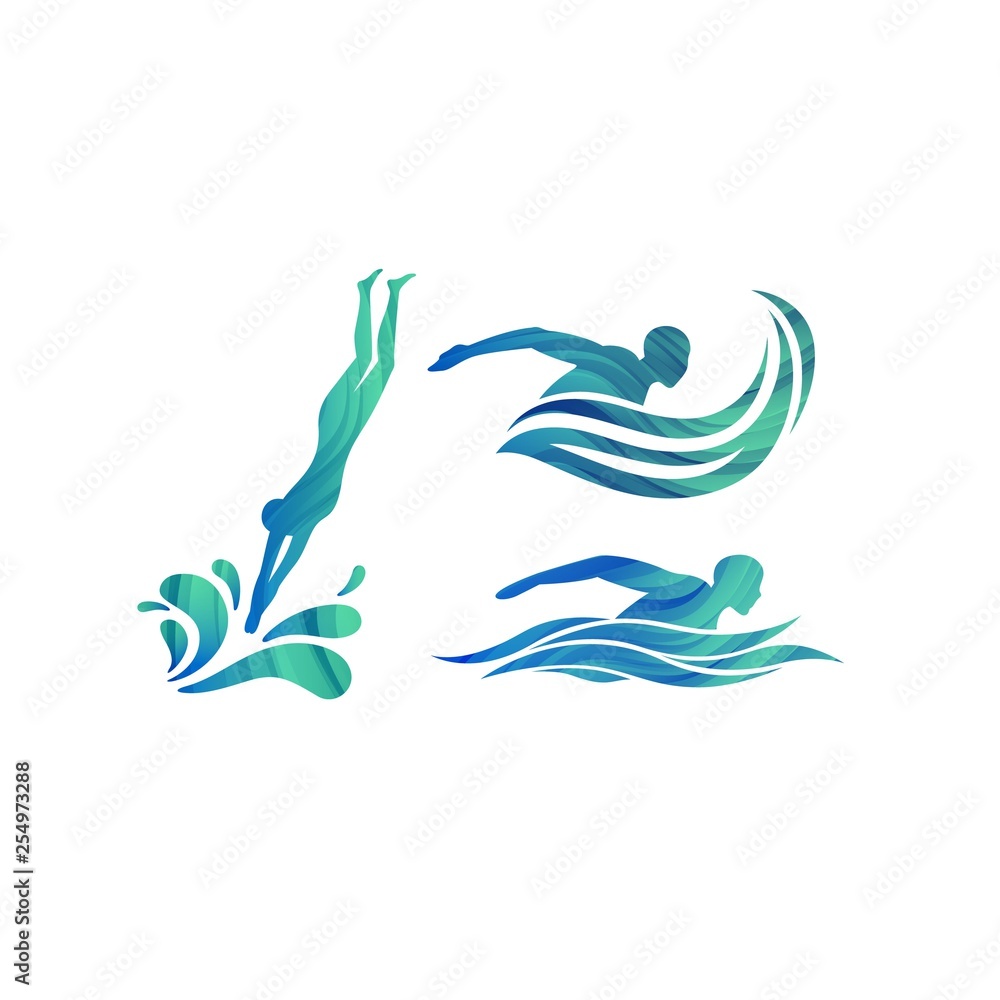 Vector Silhouettes of Swimmers. Concept for Swimming Pools Logo ...