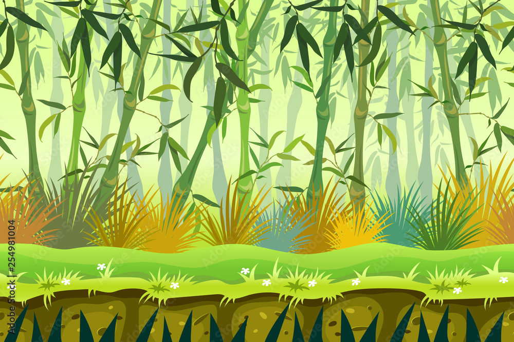 Cartoon seamless background bamboo forest. Template landscape with ...