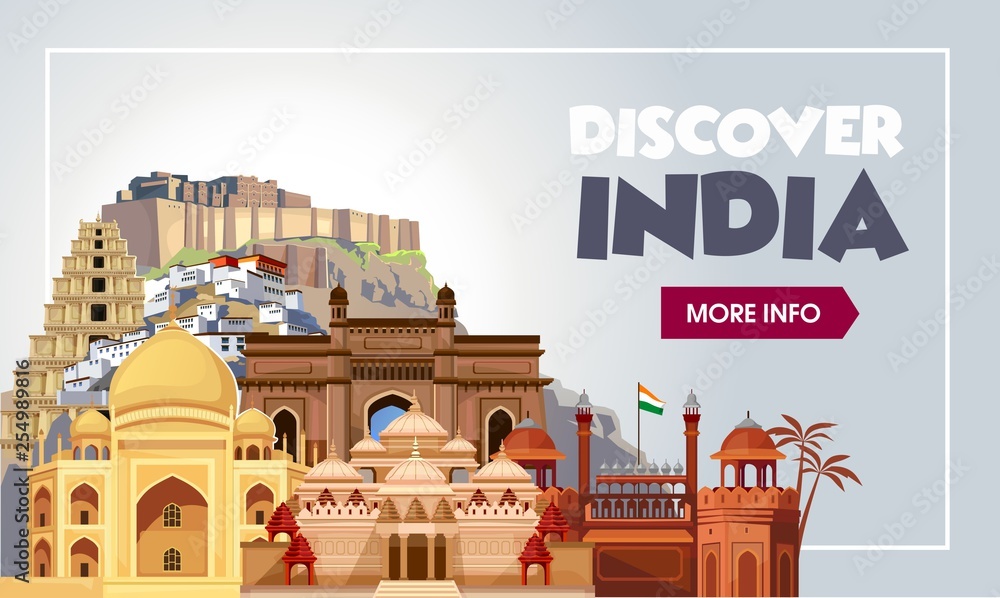 DIscover India travel banner. Trip to India design concept. India ...