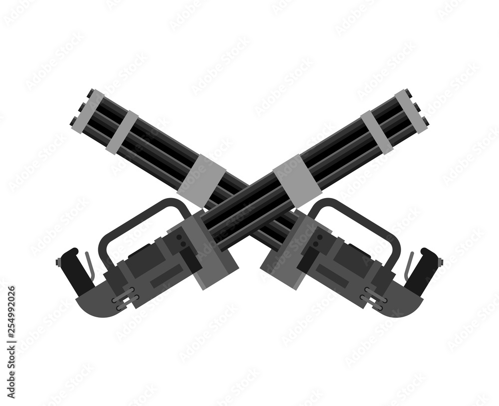 Minigun crossed machine gun isolated. Gattling weapon automatic. Stock ...