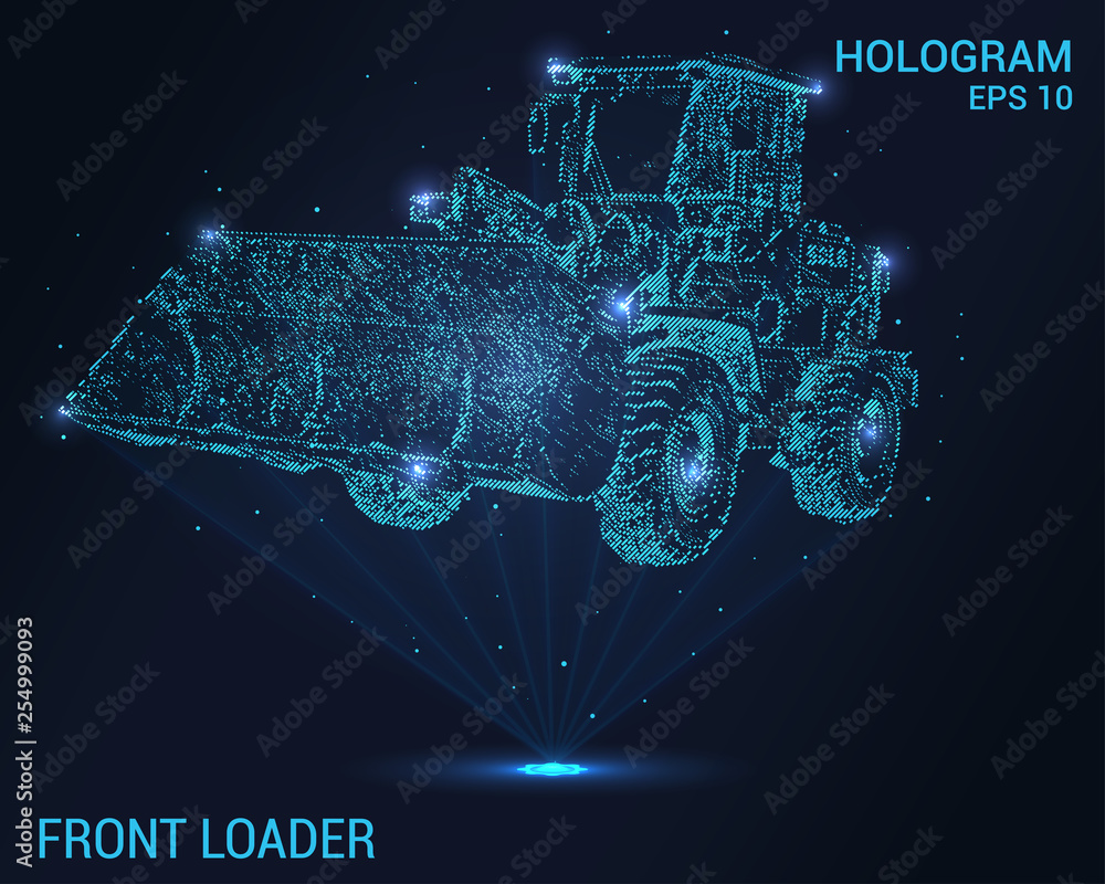Front loader hologram. Digital and technological background of the ...