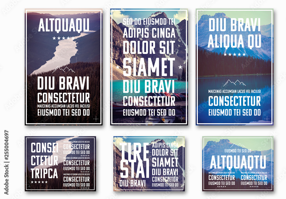 Travel Poster Layouts with Large Text and Photo Placeholders Stock ...