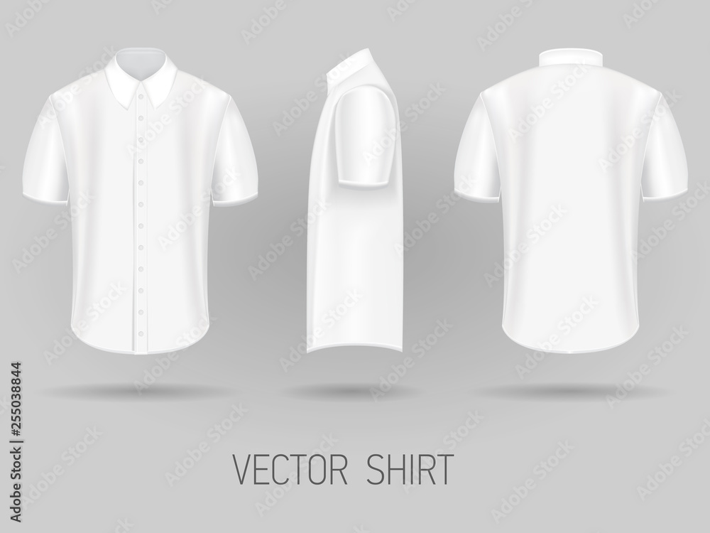 white short sleeve shirt design templates front, back, and side views ...