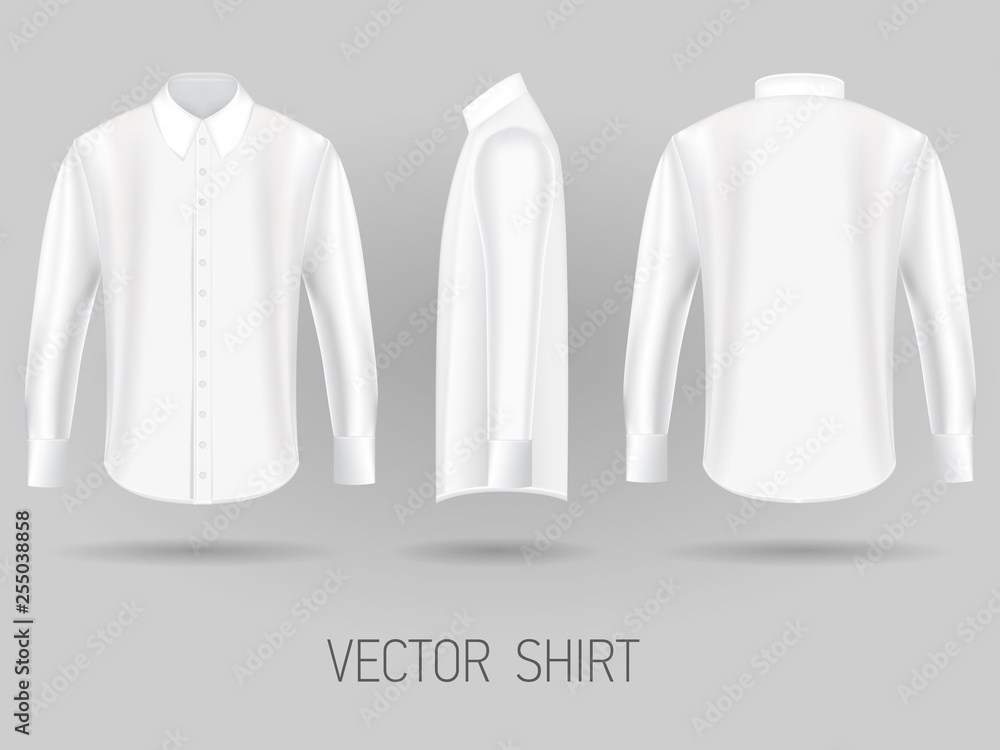 white short long sleeve shirt design templates front, back, and side ...