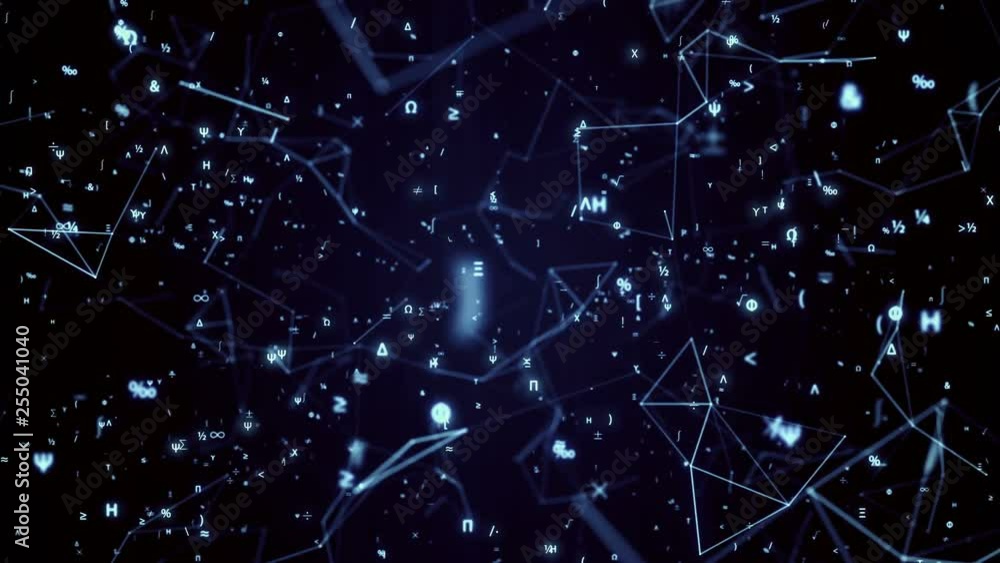Digital seamless mathematical symbols loop. Abstract digital futuristic motion background with ...