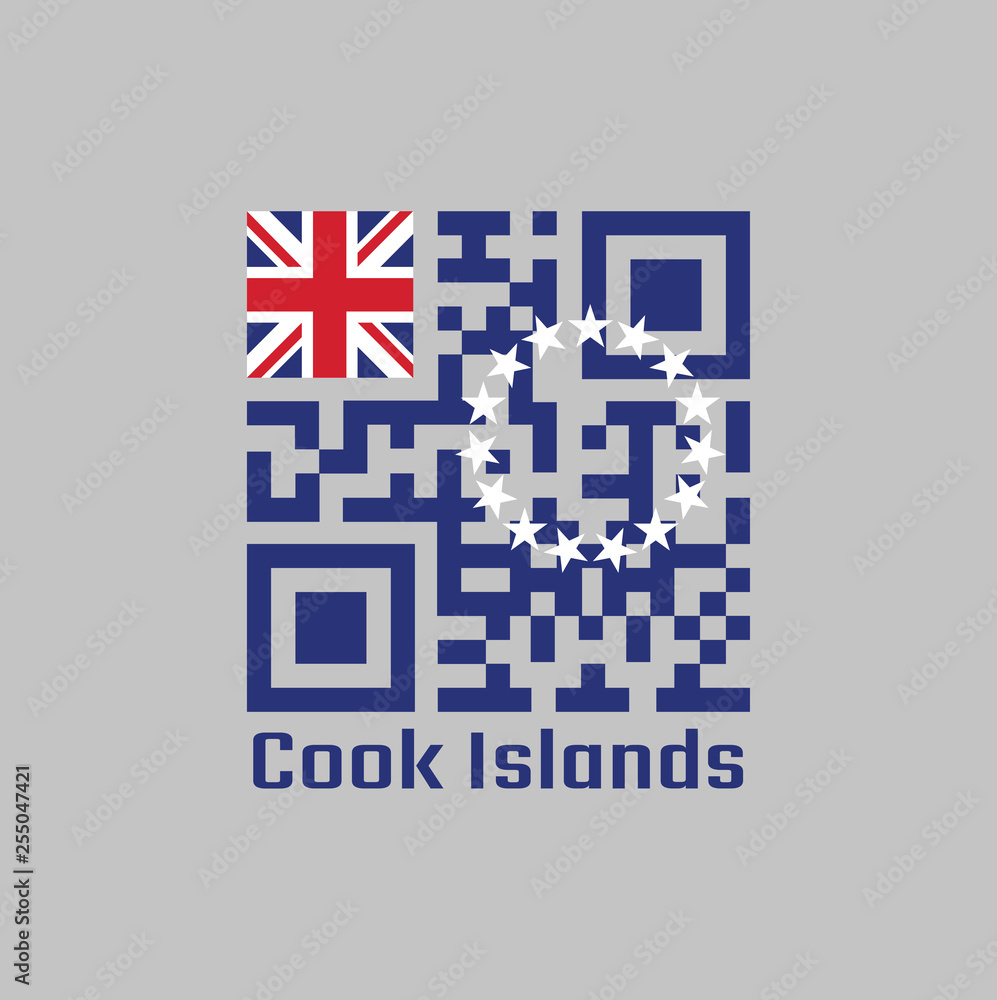 QR code set the color of Cook Islands flag. Blue ensign with a ring of ...