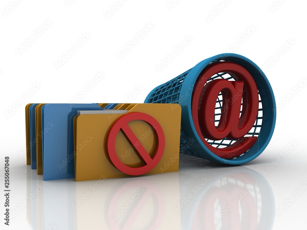 3d rendering e mail sign in recycle bin with folder stop sign Stock ...