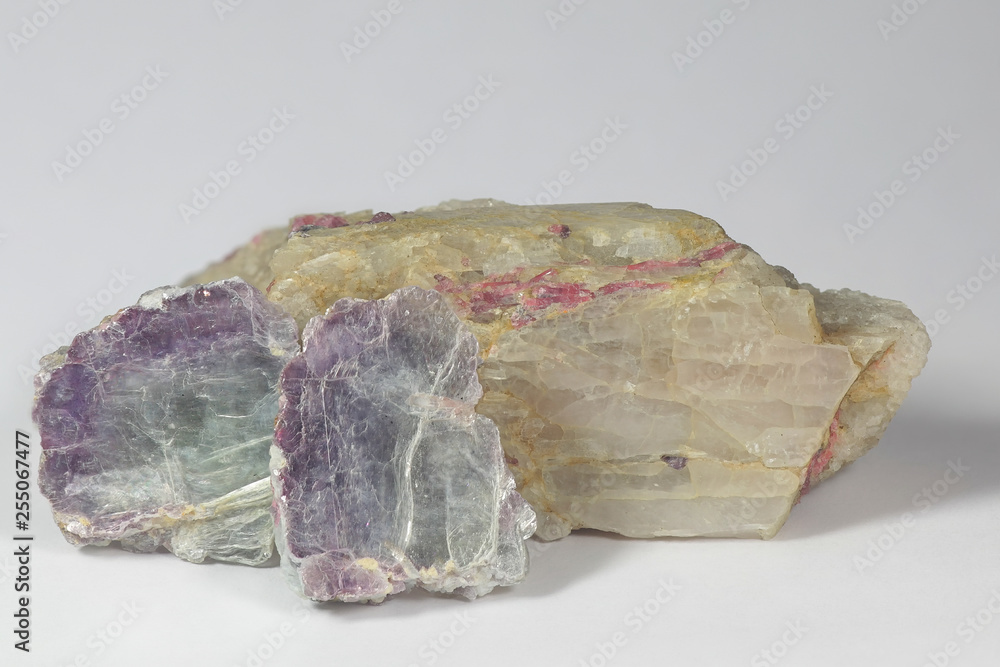 Major industrial lithium minerals. Shiny lithium mica lepidolite and ...