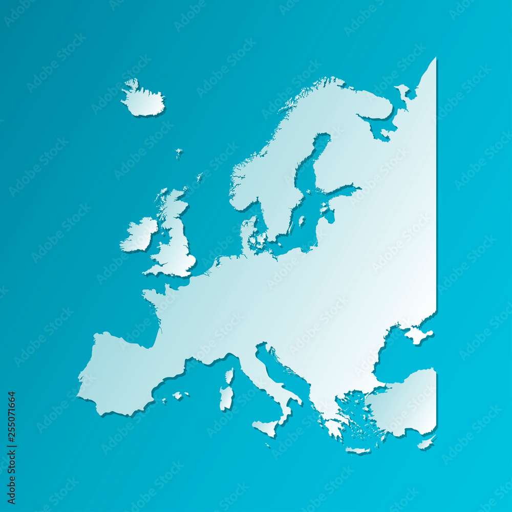 Vector illustration with simplified map of Europe. Blue silhouette ...