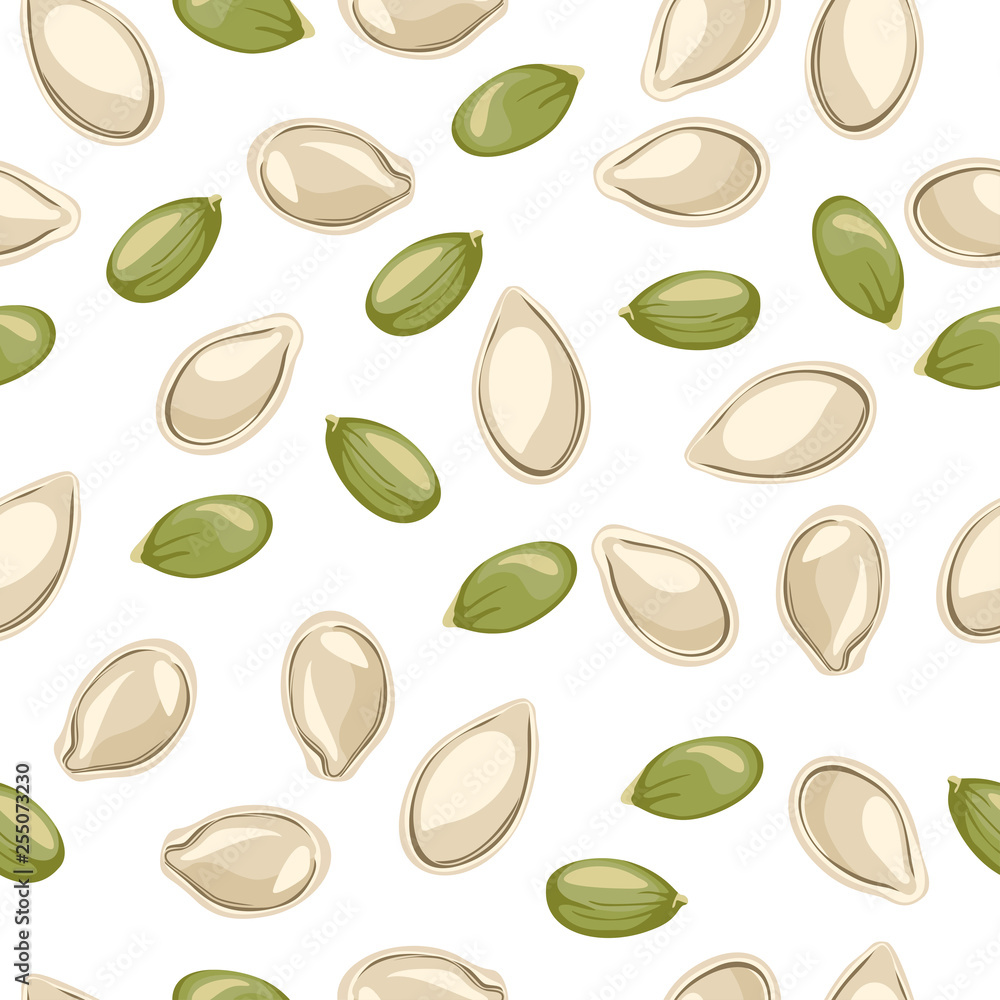 Pumpkin seeds seamless pattern on a white background. Vector ...