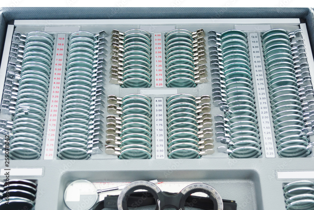 Set of corrective lens, concave lens, convex lens, cylindrical lens for ...