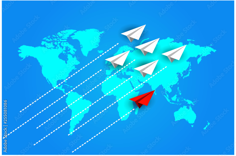 red paper plane changing direction from white. New ideas. Different ...