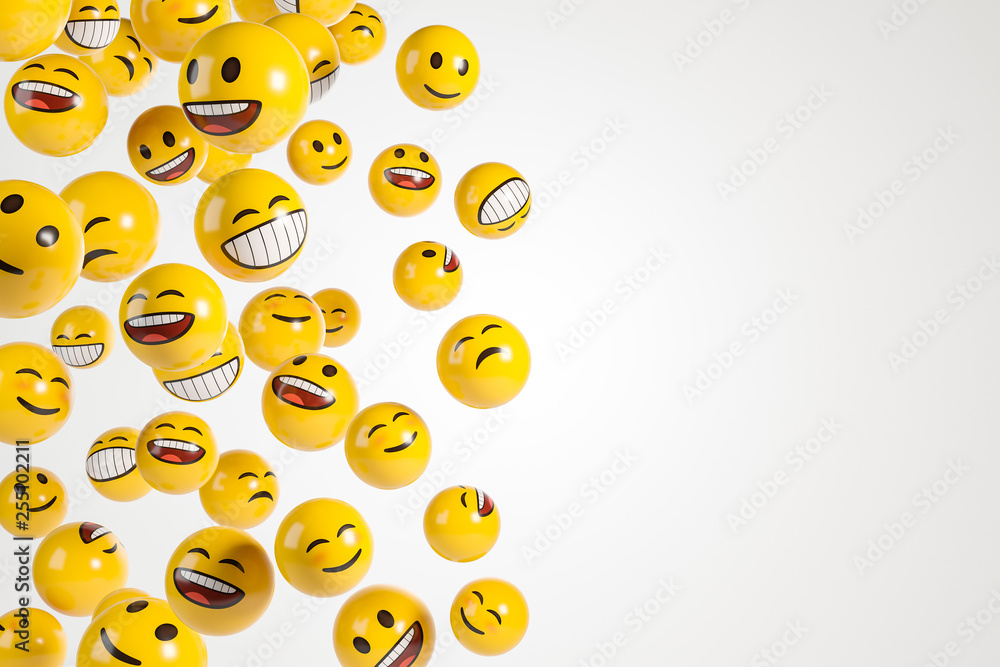 Falling from the left side emoji characters on the white background ...