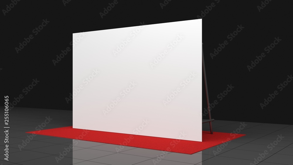 Backdrop, press banner 2x3 meters with red carpit. 3d render template ...