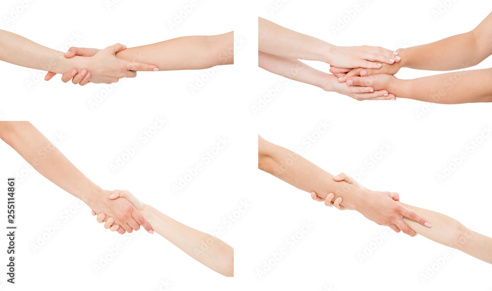 helping hand gestures set isolated in white, collage signs and symbols ...