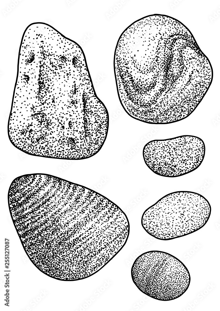 Rock, pebble illustration, drawing, engraving, ink, line art, vector ...