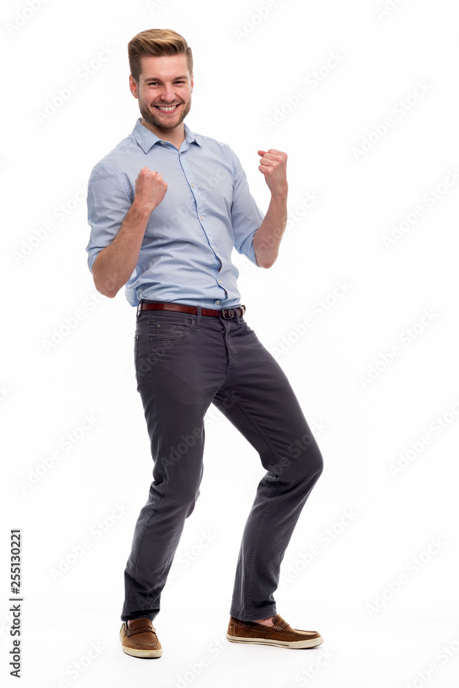 Full length portrait of young man standing on white background Stock ...