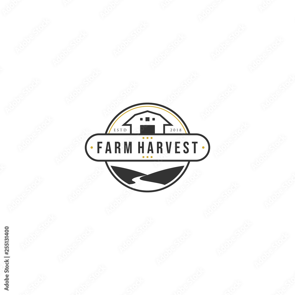 vintage farm harvest logo designs with the rivers Stock Vector | Adobe ...
