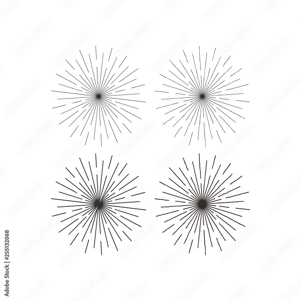 Set of light rays, sunburst and rays of sun. Design elements, linear ...