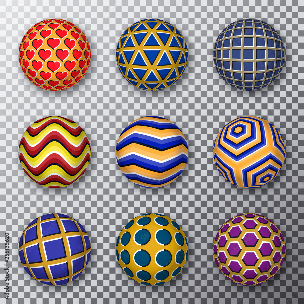 Motley rotating balls on a transparent background. Set of balls with ...