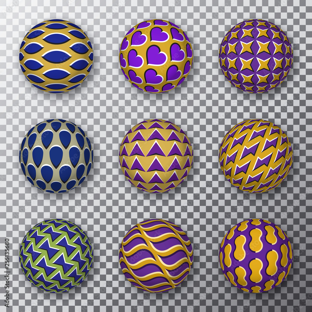 Motley rotating balls on a transparent background. Visual motion ...