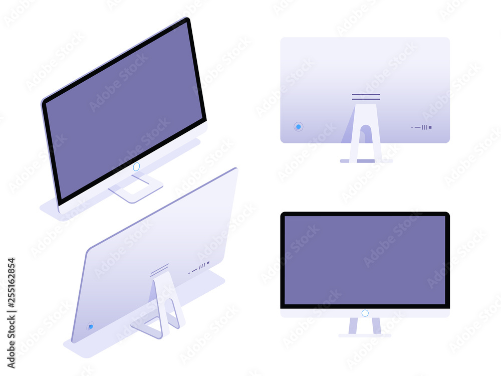 The set of monitors in an isometric, front and back view isolated on ...