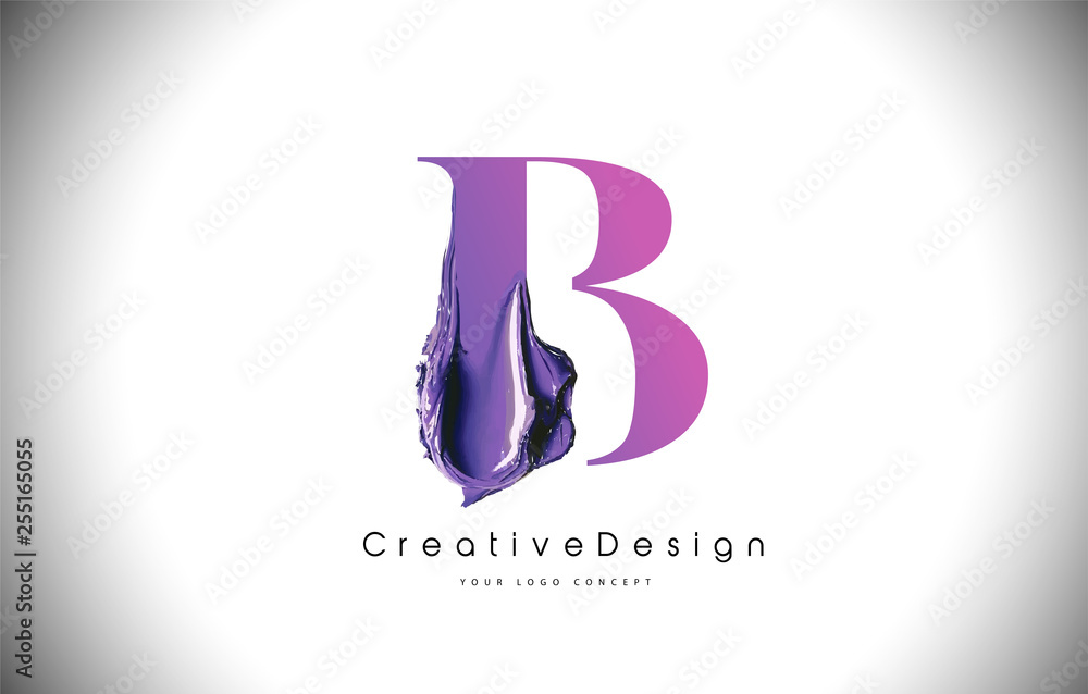 B Letter Design Brush Paint Stroke. Purple b Letter Logo Icon with ...