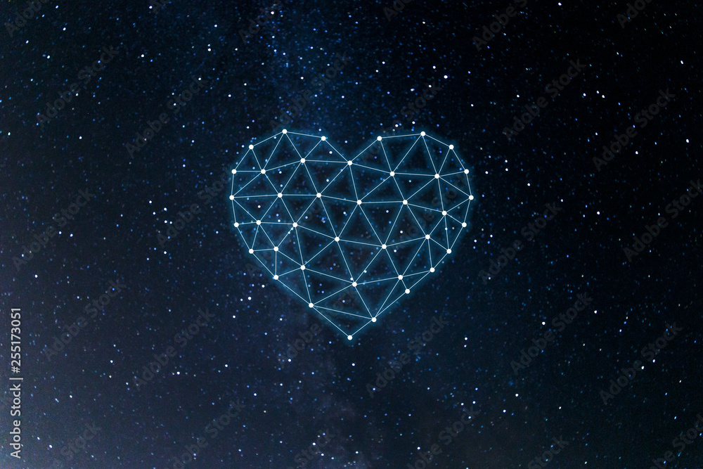 Concept of neural network with heart on the space background ...