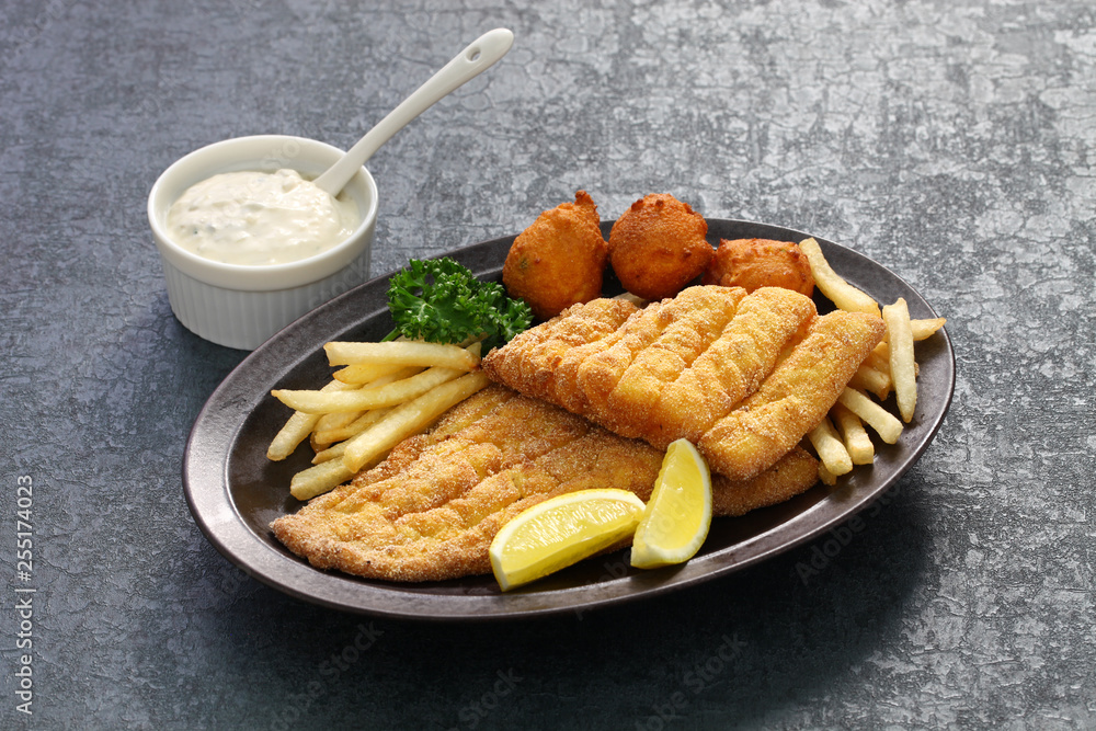 southern fried fish plate, american cuisine Stock Photo | Adobe Stock