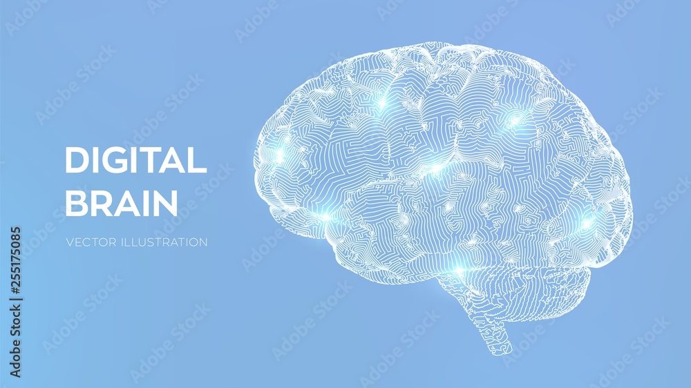 Brain. Digital brain. 3D Science and Technology concept. Neural network ...