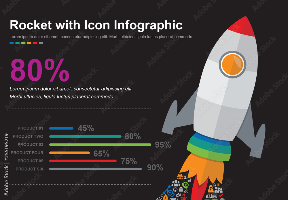 Rocket with Icons Infographic Layout Stock Template | Adobe Stock