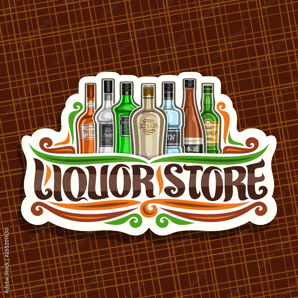 Vector logo for Liquor Store, white decorative sign board for ...