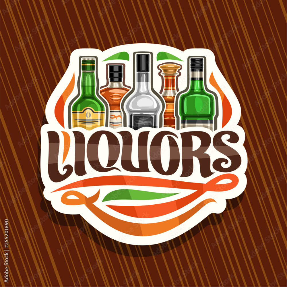 Vector logo for Liquors, white decorative sign board for department in ...