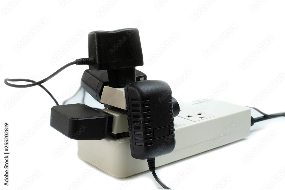 Multiple socket with connected power Strip with a bunch of plugs and ...