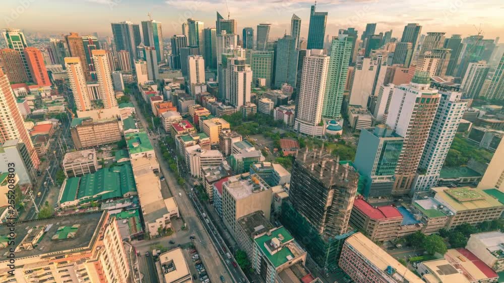 Panorama of the City of Manila with skyscrapers early in the morning ...