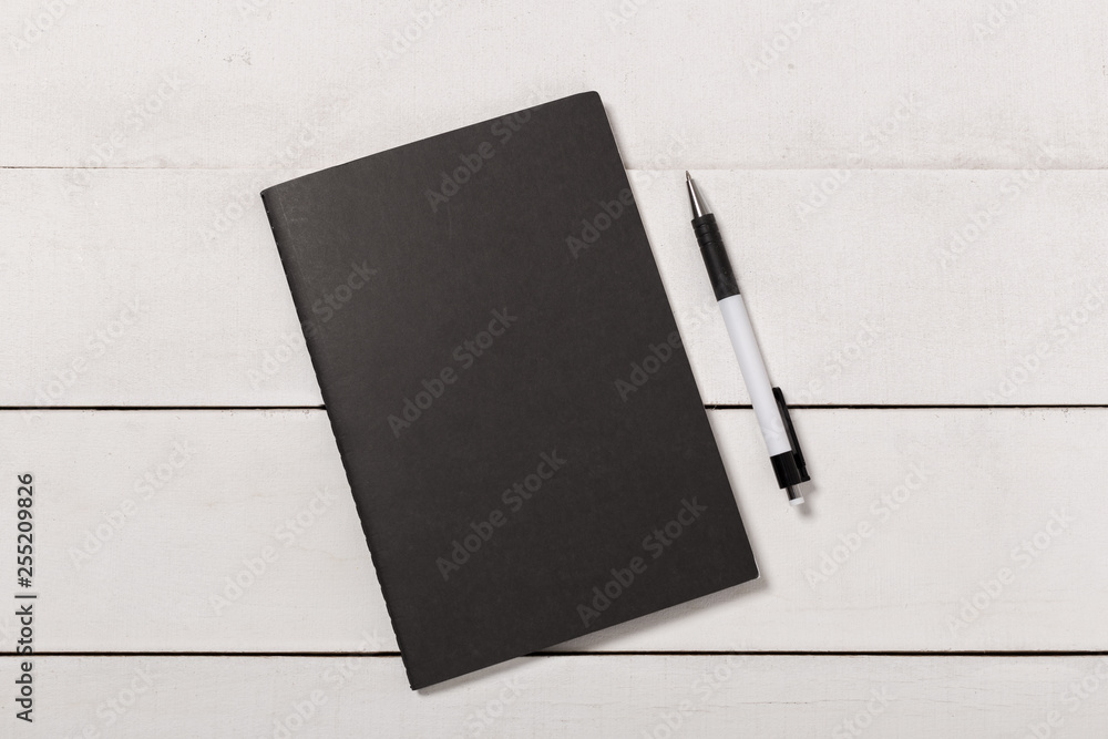 Blank book cover template with page in front side standing on white ...