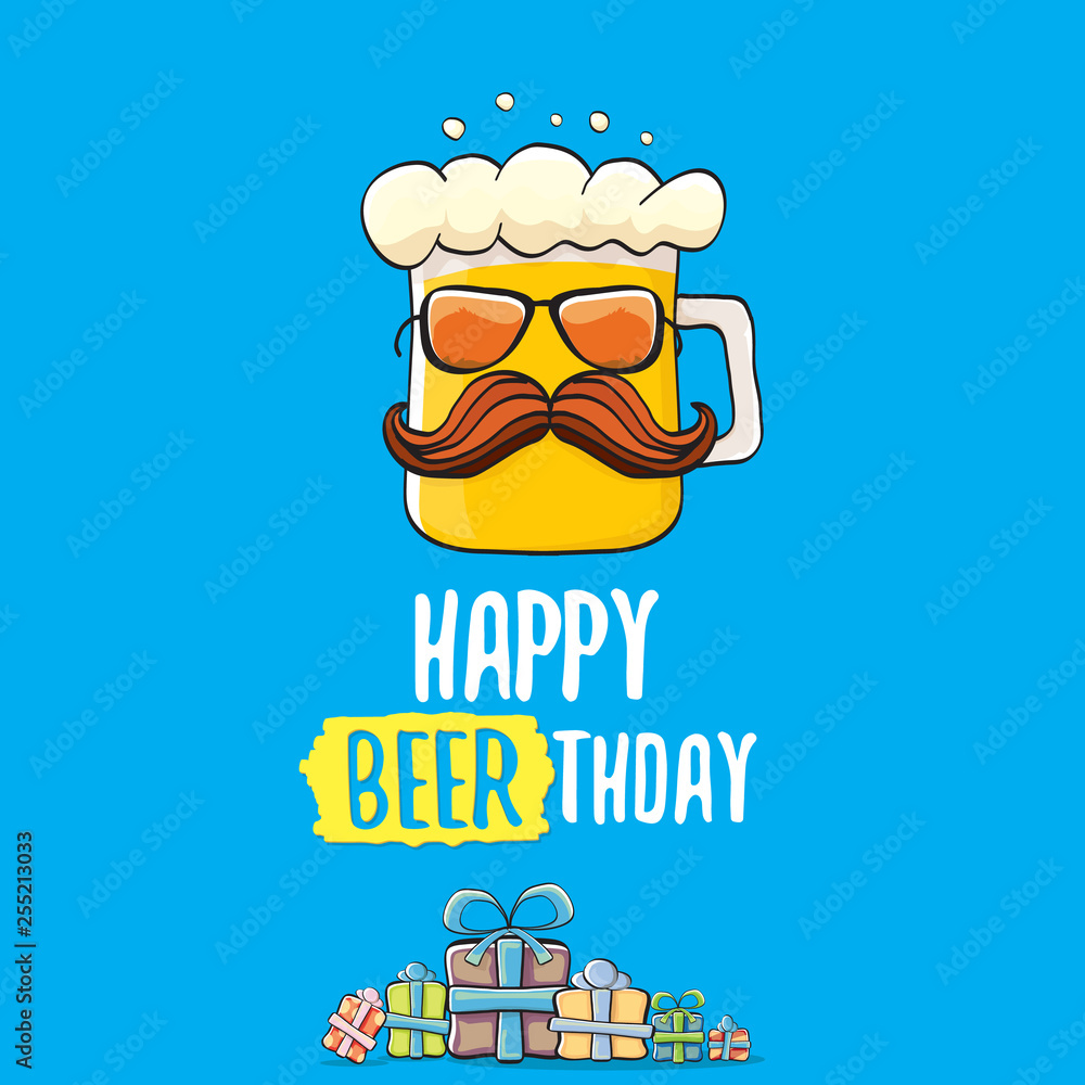 Happy Beerthday vector greeting card or print. Happy birthday party ...